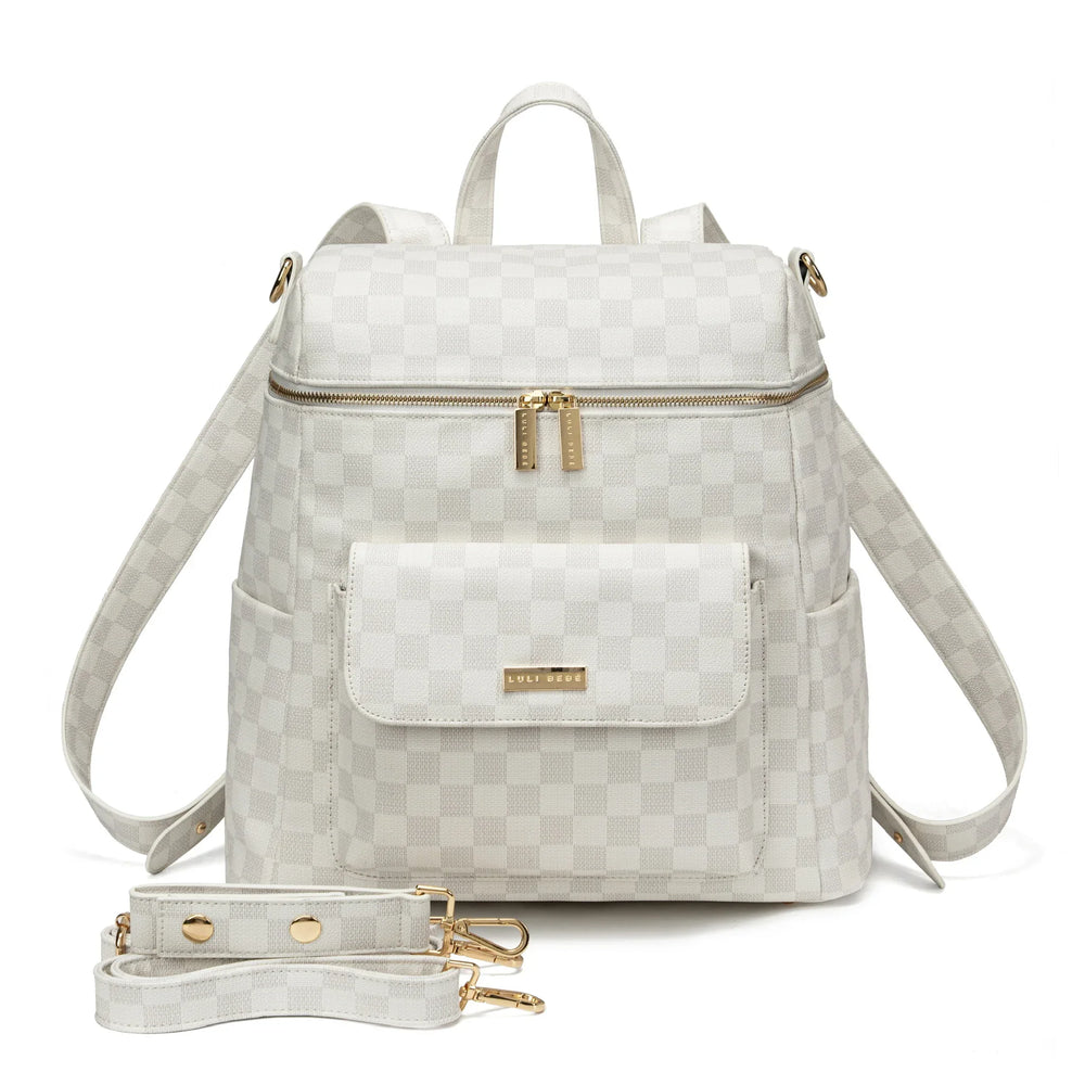 Checkered Diaper Bag Backpack | Designer Vegan Leather | Montecito